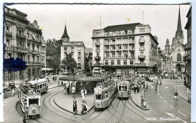 SUISSE ZURICH ZÜRICH, - Paradeplatz Tram Tramway Route 5 & 7 1953 Carte Postale EUR 3,52 ...