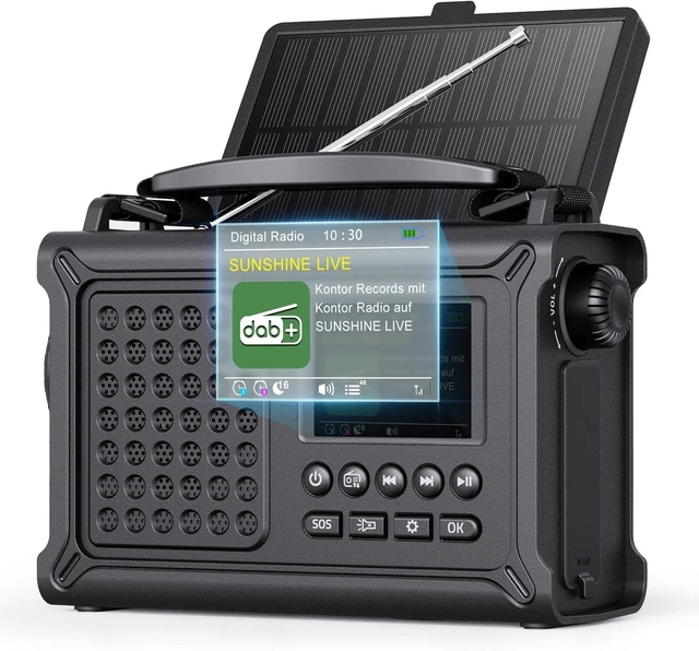 ROCAM DAB WIND Up Solar Radio with Bluetooth 5.0, 12000mAh Rechargeable ...