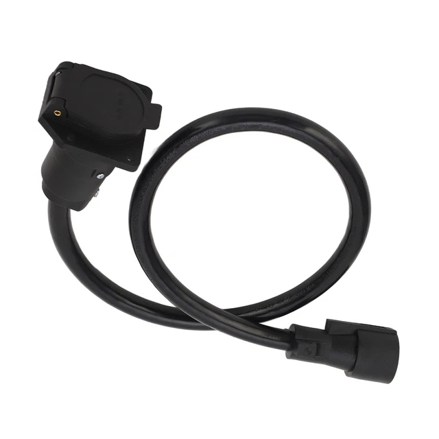 7 WAY TRAILER Extension Cord Double Prong Male Plug Connector Black ...