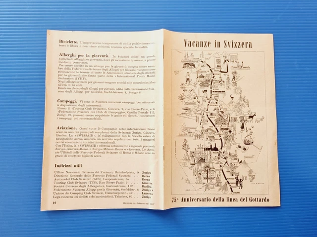 HOLIDAYS IN SWITZERLAND 50S Vintage Tourist Map Brochure Travel ...