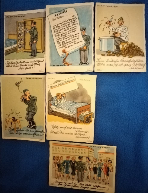 6 PROPAGANDAKARTEN KÜNSTLERKARTEN OLAF IVERSEN Soldaten-Humor ...