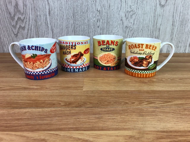 SET OF 4 x Lakeland Retro Style Mugs Family Favourite Dinners £39.99 ...