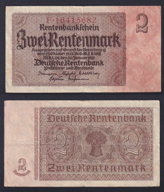 BANKNOTES GERMANY 2 Rentenmark 1937 P 174b BB / Vfn $3.45 - PicClick AU