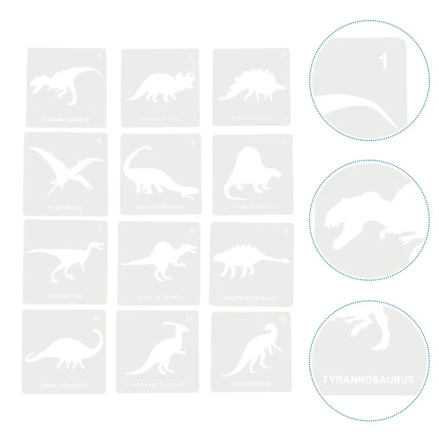 12 PCS WALL Paint Stencil Dinosaurs Templates Drawing Stencils Plastic ...