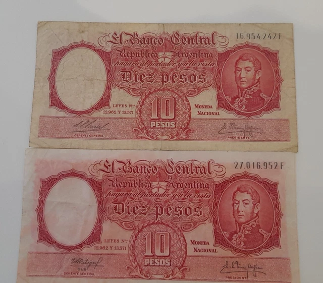 ARGENTINA 10 PESOS Banknote 1954-1968 (ND) - Leyes 12.962 y 13.571 P ...