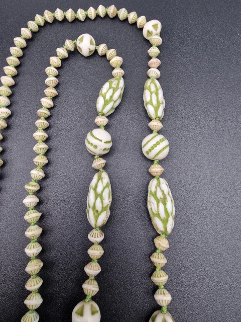 NEIGER WHITE GREEN Uranium Glass Bead Knotted Necklace Vintage £47.49 ...