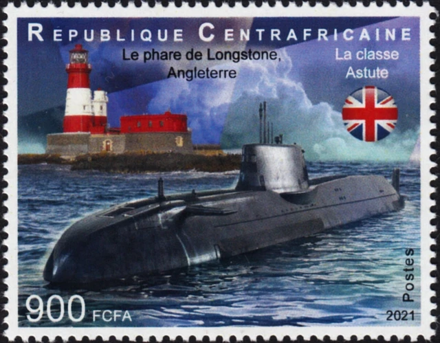 ROYAL NAVY ASTUTE-CLASS Submarine Warship / Longstone Lighthouse Stamp ...
