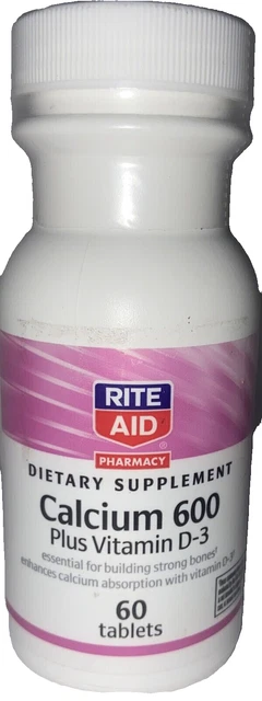 RITE AID Calcium 600 Plus Vitamin D3 Dietary Supplement 60 Tablets $8. ...