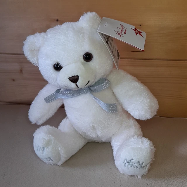 HAMLEYS MY FIRST TEDDY BEAR PLUSH SOFT TOY WHITE GREY RIBBON WASHABLE ...