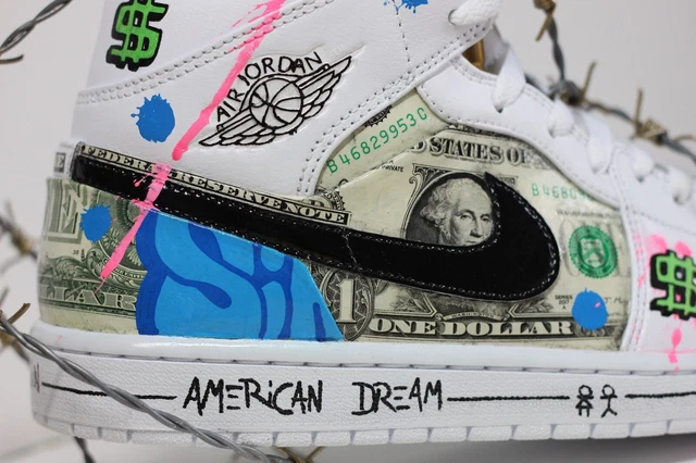 NIKE AIR JORDAN 1 street art graffiti custom dollars graff art ...