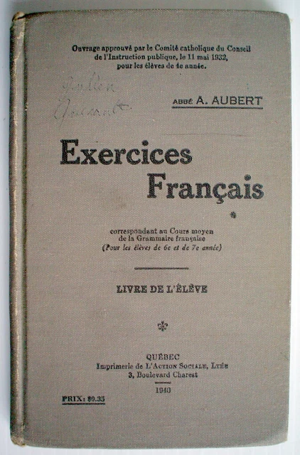 OLD 1940 SCHOOL Book, French Exercises $6.99 - PicClick CA