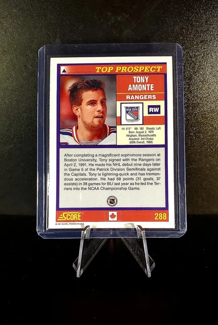 1991-92 SCORE TOP Prospect Tony Amonte Rookie Red Parallel New York Rangers Mint $10.00 ...