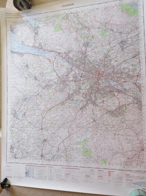 ORDNANCE SURVEY WALL CHART/MAPPA GLASGOW SCOTLAND #60 1": 1 MIGLIO ...