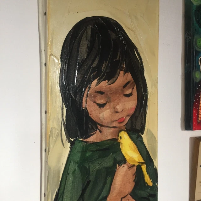 PEINTURE HUILE SUR TOILE LEON GASSER MAS "JEUNE fille au canari ...