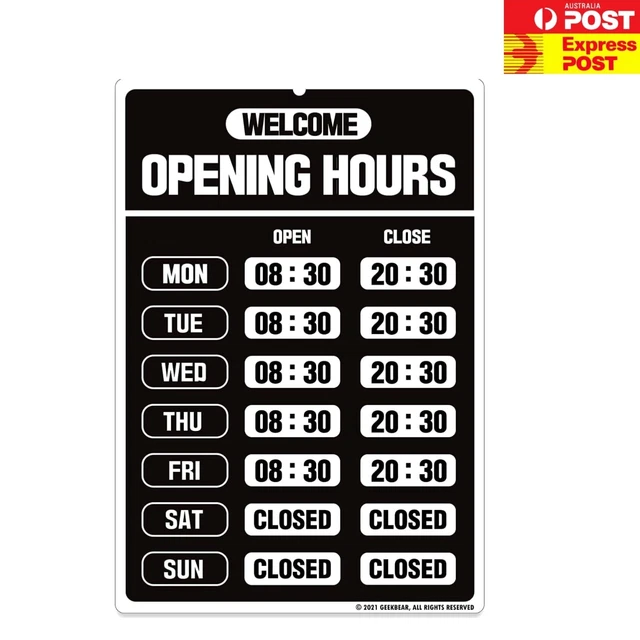 COLORFUL BLACK GLASS Opening Hours Sign for Restaurants and Shops ...