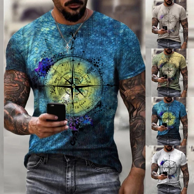 HOMMES COMPASS CADRAN 3D-Printed Ras Cou T-Shirts Manche Courte Sport ...