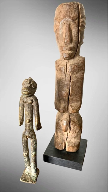 ART AFRICAIN ANCIEN Lot 2 Statues LOBI Burkina Bronze+Bois Old African ...