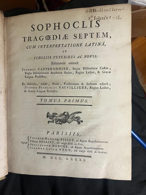 SOPHOCLES' SEVEN TRAGEDIES (Sophoclis Tragœdiæ Septem) - 1781 $800.00 ...