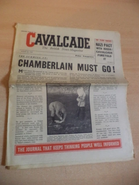 CAVALCADE OLD VINTAGE orig 1930s NEWSPAPER 26 august 1939 ww2 war ...