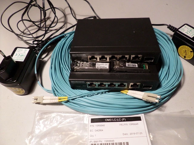 25 METER GLASFASER Bridge 2x Microsens MS453514M Gigabit Switch + 25M ...