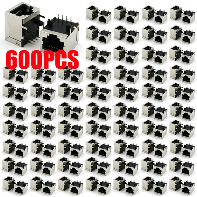 600X RJ45 RIGHT Angle Network Ethernet 8P8C Female Socket PCB Solder ...