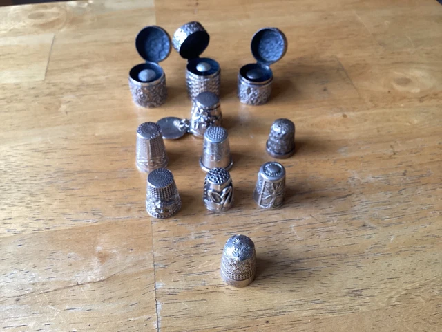 ANTIQUE STERLING SILVER Thimbles and Holders, Frog , Swan , 102 g in ...