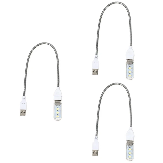 3PCS NIGHT LIGHT USB Powered Flexible Computer Lamp Gooseneck 3 LEDs ...