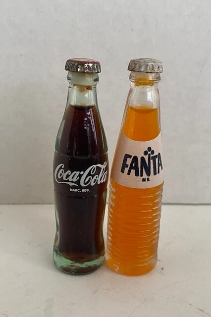 MINIATURE FANTA AND COKE Coca Cola Soft Drink Bottle (full) 3-1/8" $22. ...