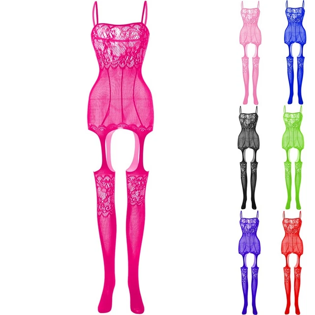 Mens Sheer Body Stockings Pantyhose Sexy See Through Net Lingerie Red