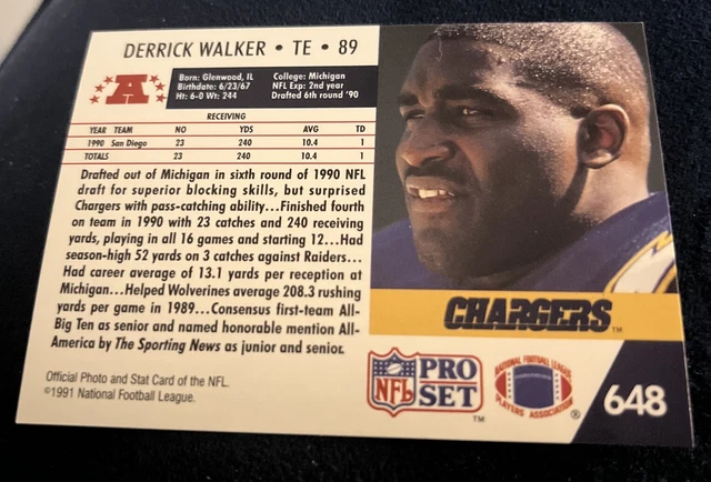 DERRICK WALKER 1991 Pro Set Espagnol #89 Chargers Michigan carte ROOKIE ...