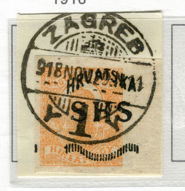 YUGOSLAVIA; 1918 EARLY SHS HRVATSKA issue fine POSTMARK PIECE for 1k ...