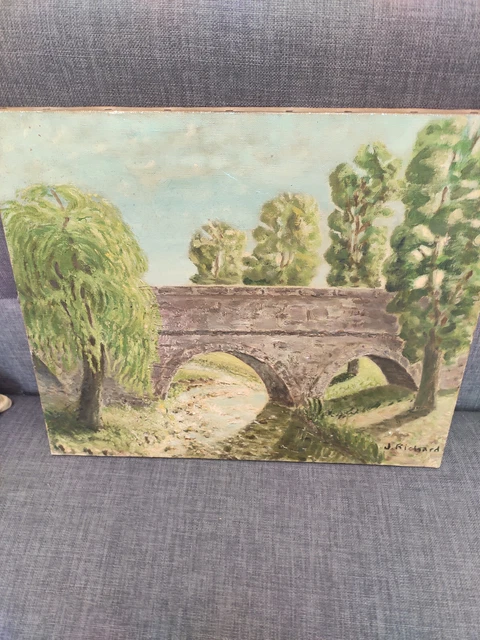 ANCIEN TABLEAU HUILE sur toile de l artiste j . richard le pont EUR 16,00 - PicClick FR