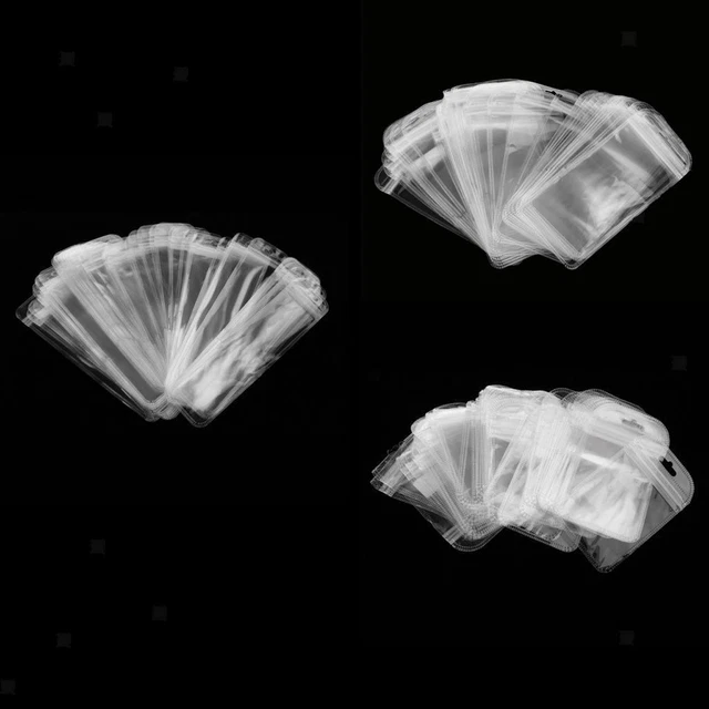 50X CLEAR PLASTIC Zip Resealable Packaging Bag with Hole Package Pouch ...