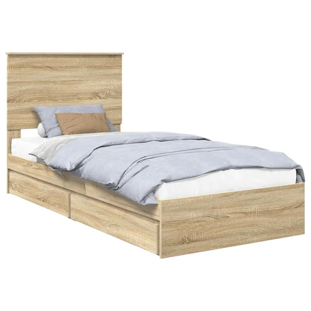 BED FRAME WITH Drawer Sonoma Oak 90 x 190 cm Engineered Wood vidaXL £ ...