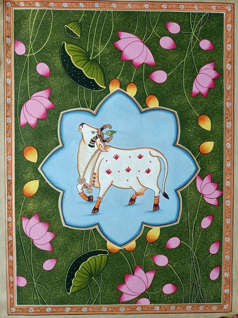 PICHWAI STYLE HAND painted painting of cow with kamal talai $159.72 ...