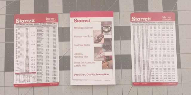 STARRETT INCH/METRIC TAP drill sizes & decimal equivalents chart with ...