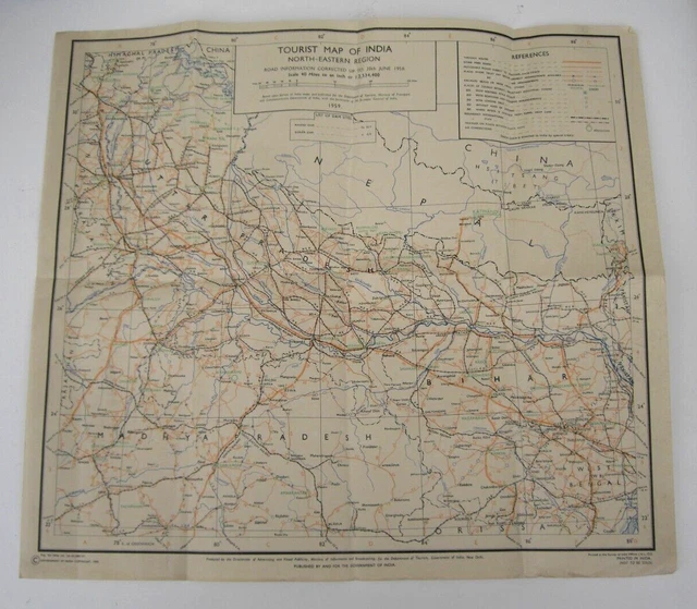 ORIGINAL VINTAGE SHEET Tourist Map Of India Northern Eastern Region ...