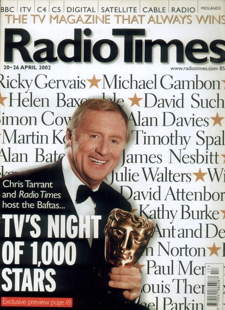 RADIO TIMES 20 Apr 2002 . Baftas Chris Tarrant Front Cover . Alistair ...