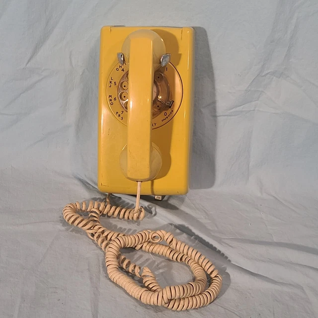 WESTERN ELECTRIC BELL System Yellow Rotary Dial Wall Telephone Vintage ...
