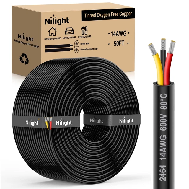 NILIGHT 50FT 14 Gauge 3 Conductor Electrical Wire Tinned Oxygen Free ...