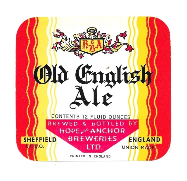 UK BEER BOTTLE Label HOPE & ANCHOR BREWERY Old English Ale Sheffield ...