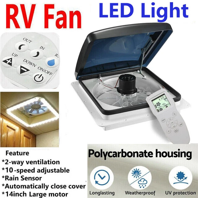 14& ROOF VENT Fan LED Light Camper Van Motorhome Caravan 10 Speed Auto ...