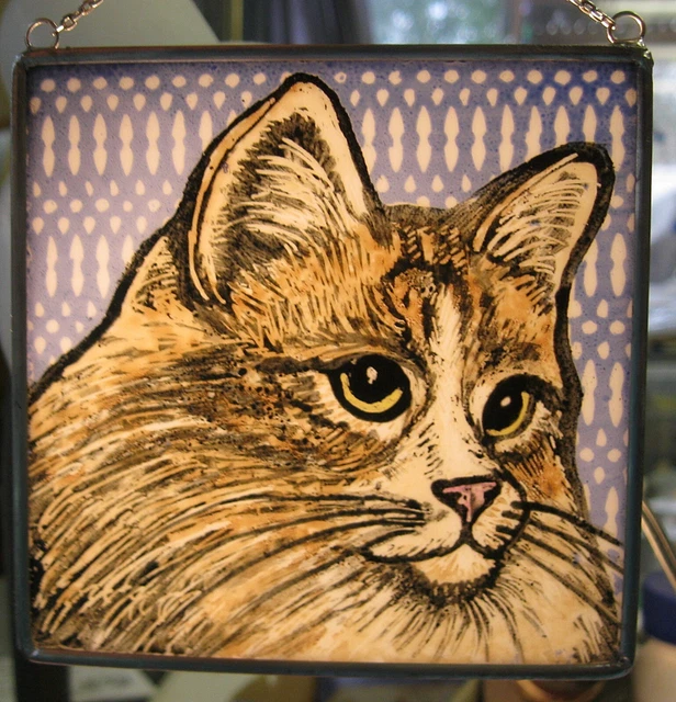 GELB ORANGE UND weiß Katze Windshop Buntglas Sonnenfänger 4"x 4" #37 EUR 17,83 - PicClick DE