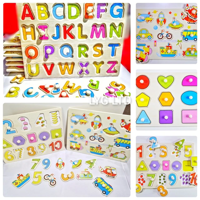 WOODEN PUZZLE BABY Kids Jigsaw Alphabet Letters Montessori Learning Toy ...