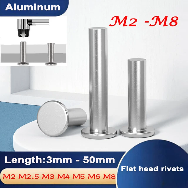 ALUMINIUM FLAT HEAD Solid Rivets Diameter 2mm, 3mm, 4mm, 5mm, 6mm, 8mm ...