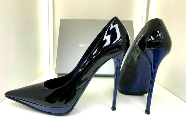 RARE RARE!! GML LORENZI pointy black blue 37 12cm Sexy pumps high heels ...