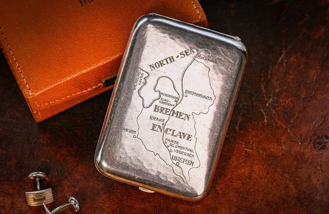 RARE WORLD WAR II Bremen Enclave Antique Map Sterling Silver Cigarette ...