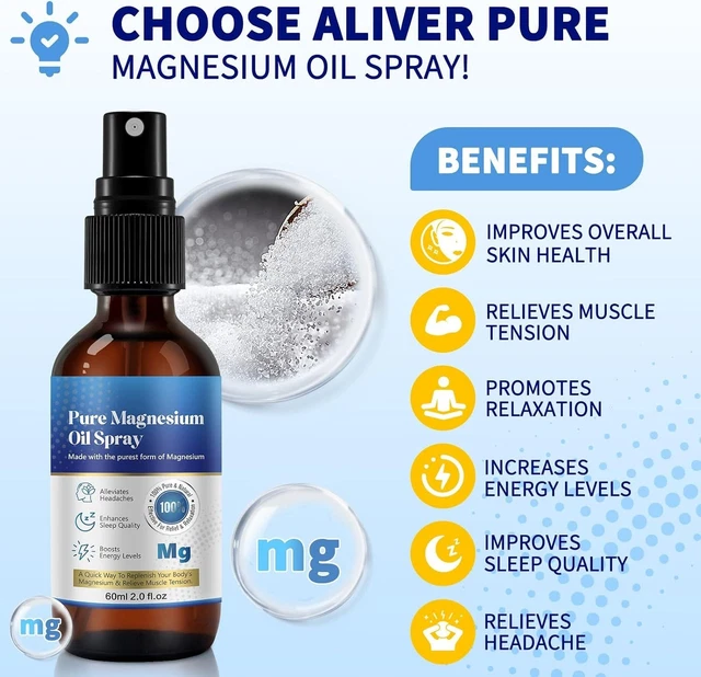 PURE MAGNESIUM OIL Spray,100% Pure & Natural Magnesium Oil Spray For ...