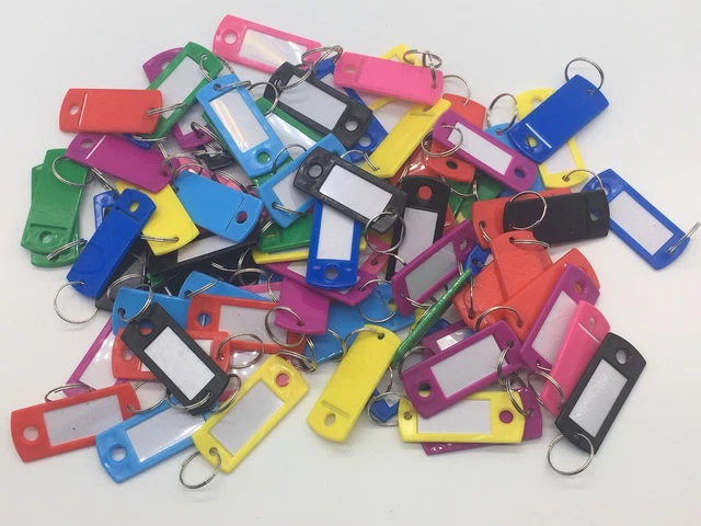 COLOURED PLASTIC KEY Fobs Luggage ID Tags Labels Key rings with Name ...