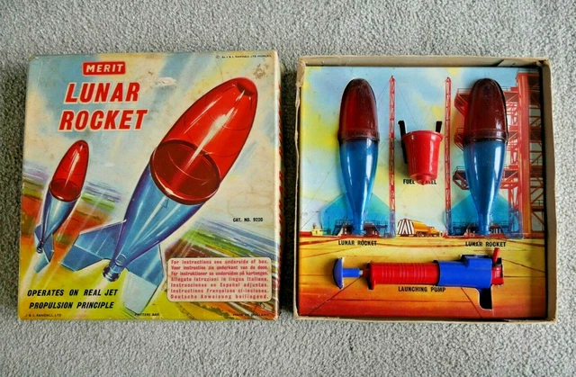 VINTAGE MERIT LUNAR ROCKET TOY SET 1960's RARE BOXED MADE IN ENGLAND ...